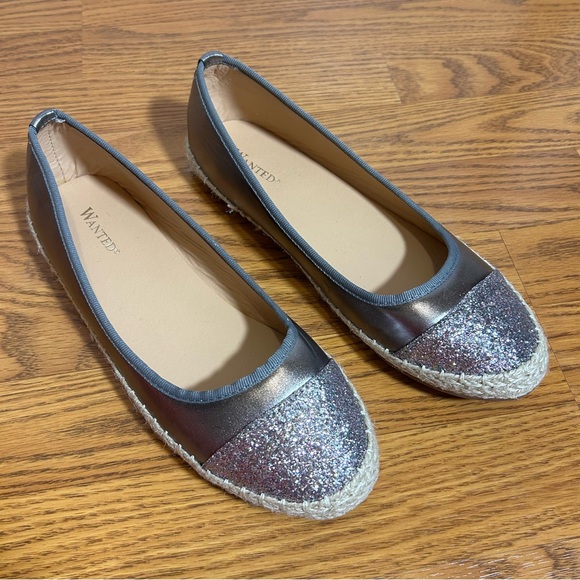 Wanted | Shoes | Wanted Silver Metallic And Glitter Flats | Poshmark